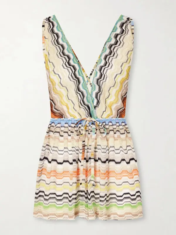 Missoni Striped Crochet-knit Plunge Playsuit - Multi