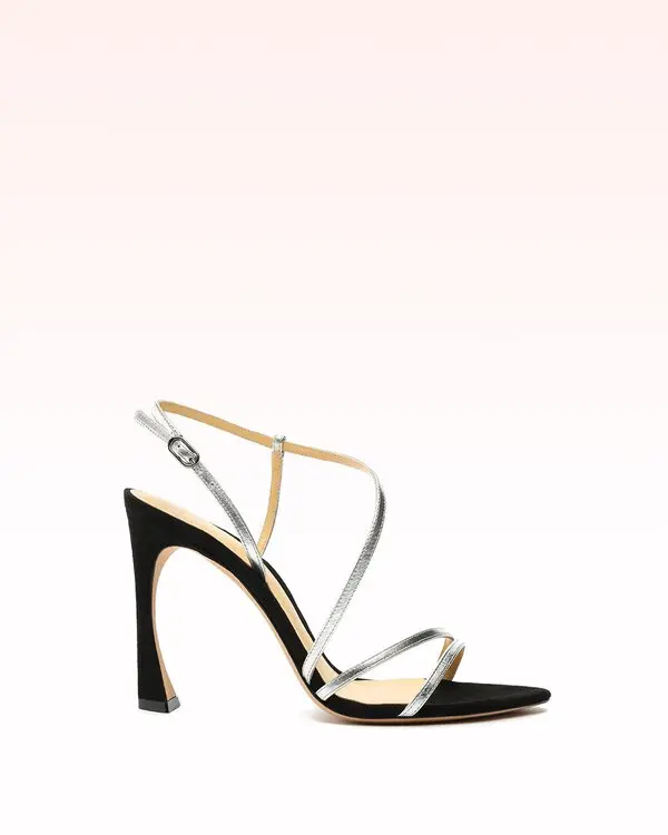 ALEXANDRE BIRMAN Alana 100 Metallic & Black Leather - Silver