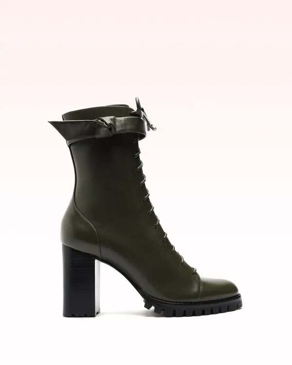 ALEXANDRE BIRMAN Evelyn 85 Waterproof Leather Bootie - Moss