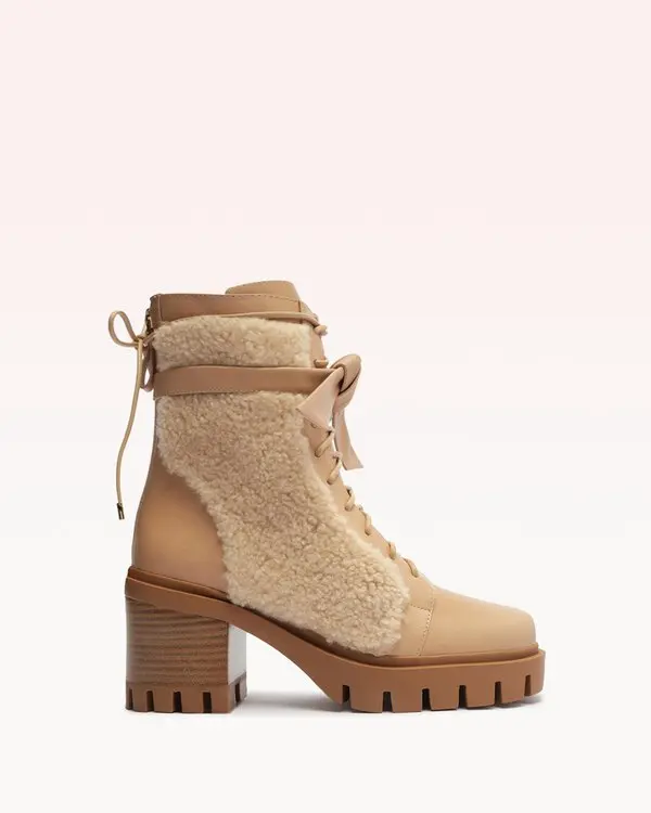 ALEXANDRE BIRMAN Shearling Clarita Combat Bootie 65 - Beige