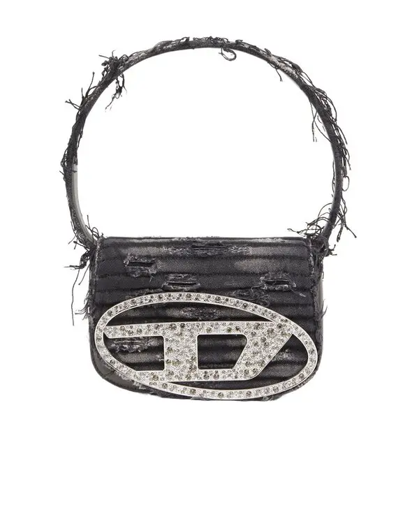 DIESEL® 1dr Embellished Distressed Shoulder Bag - Black