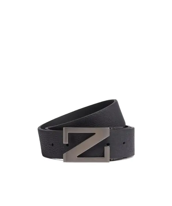 Zegna Logo Plaque Reversible Belt - Black