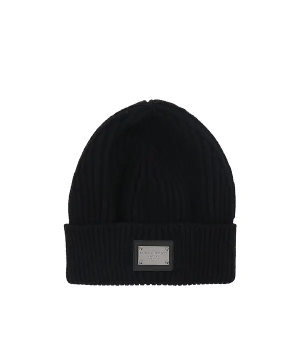 Dolce & Gabbana Dolce Gabbana Branded Tag Knitted Beanie - Black