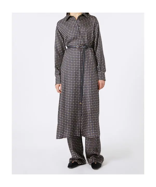 Max Mara Printed Long Sleeve Belted Shirt Dress