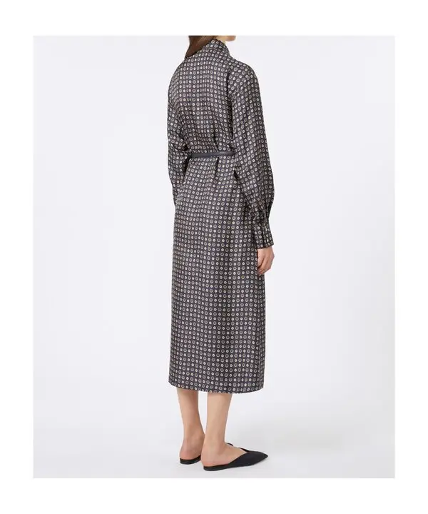 Max Mara Printed Long Sleeve Belted Shirt Dress