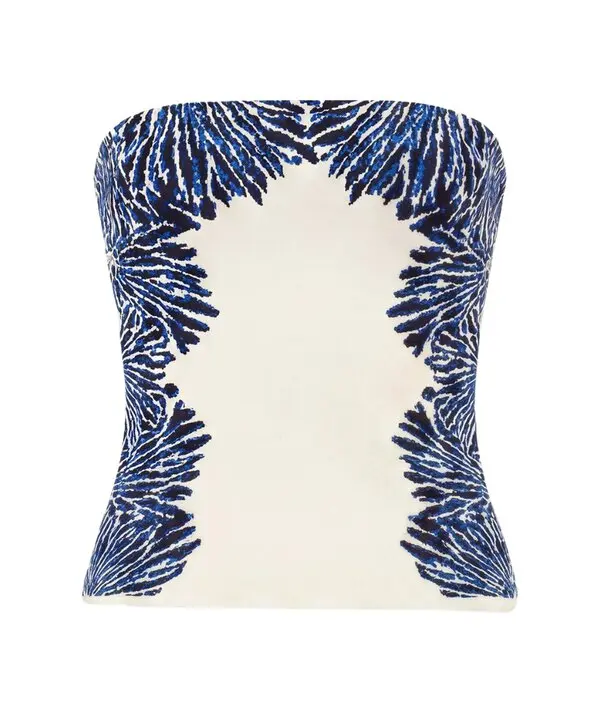Ulla Johnson Madelie Strapless Knit Jacquard Top - Ocean