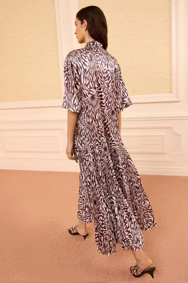 Ulla Johnson Pleated Seashell Print Satin Midi Dress