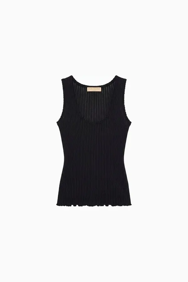 Ulla Johnson Gia Ribbed Sheer Cotton Silk Tank Top - Noir