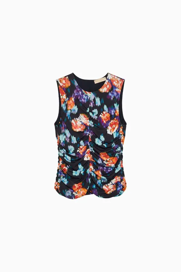 Ulla Johnson Annie Ruched Floral Matte Jersey Top - Nocturne