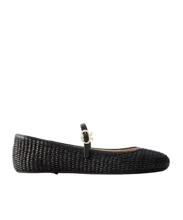 GIANVITO ROSSI Leather Trimmed Mary Jane Flatsts - Black