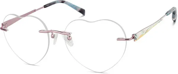 Zenni Heart Rimless Eyeglasses With Stainless Steel Frame - Pink