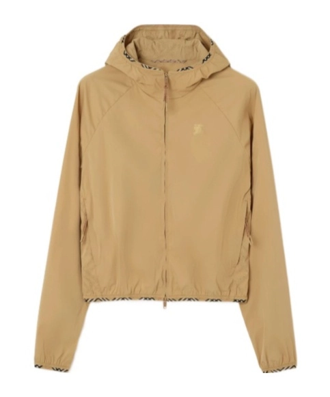 Burberry Stretch Nylon Hooded Jacket With Check Taping - Beige