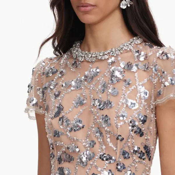 SELF-PORTRAIT Sequin Embellished Midi Dress
