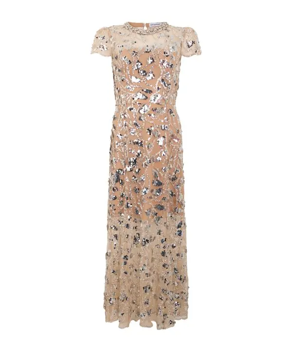 SELF-PORTRAIT Sequin Embellished Maxi Dress - Silver