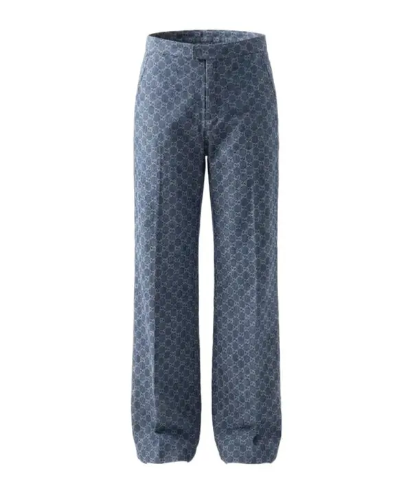 Gucci Gg Cotton Denim Jacquard Pants - Blue