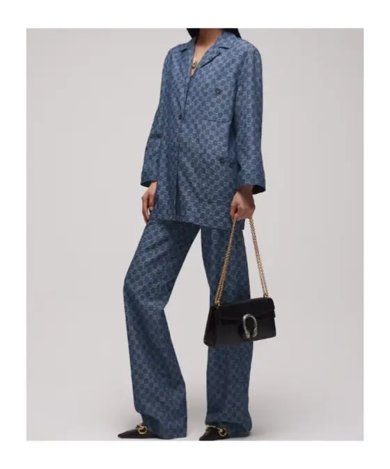 Gucci Gg Denim Jacquard Full Length Pants - Blue