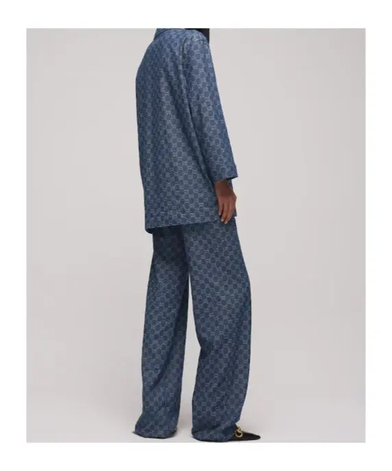Gucci Gg Denim Jacquard Full Length Pants - Blue