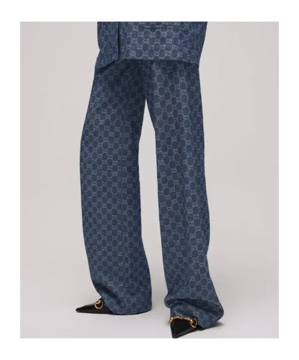 Gucci Gg Denim Jacquard Full Length Pants - Blue