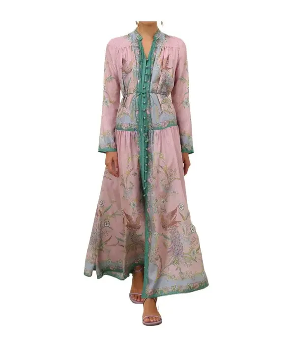 Zimmermann Long Sleeve Ruffled High-neck Maxi Dress