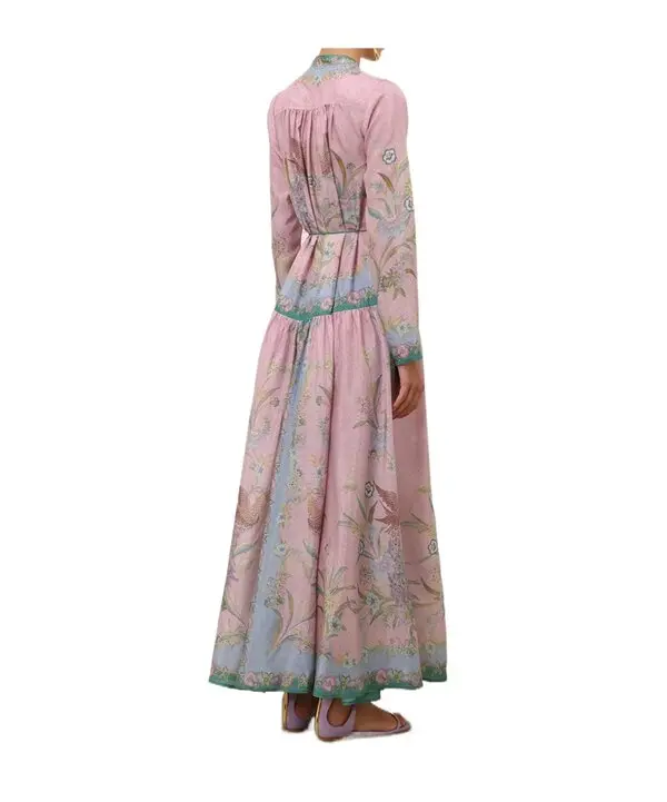 Zimmermann Long Sleeve Ruffled High-neck Maxi Dress