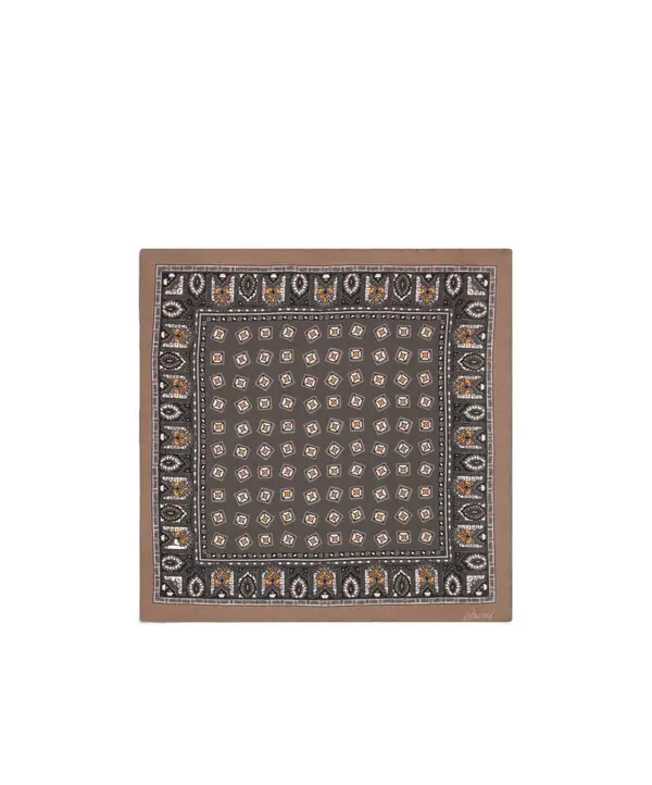 Brioni Light Brown And Taupe Medallion Print Silk Pocket Square - Light Brown And Taupe Brown