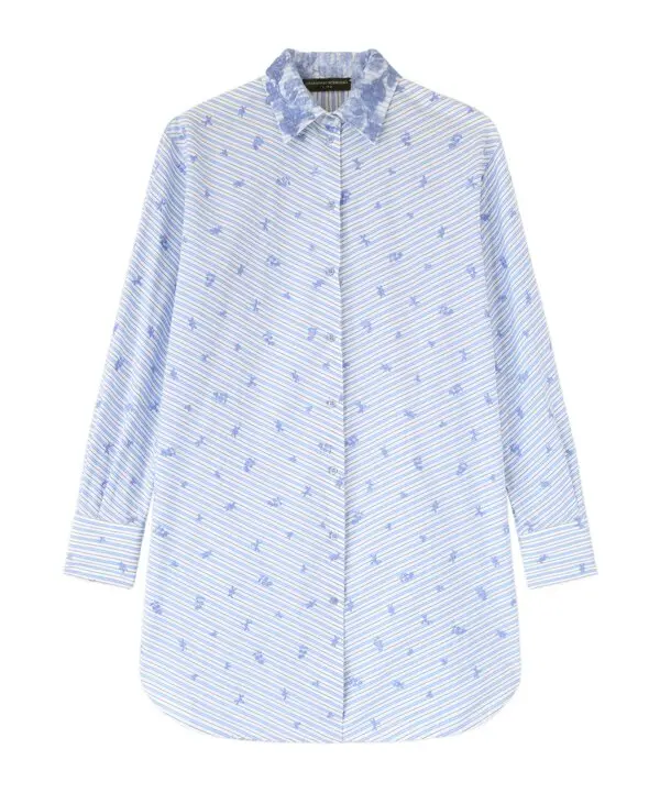 Ermanno Scervino Oversized Maxi Cotton Poplin Shirt With Floral Embroidery - White