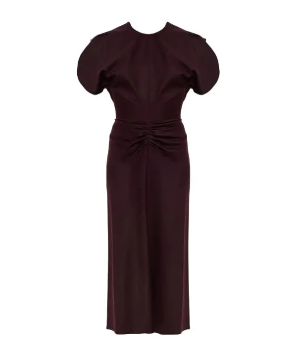 Victoria Beckham Bela Ruched Midi Dress - Wine Red