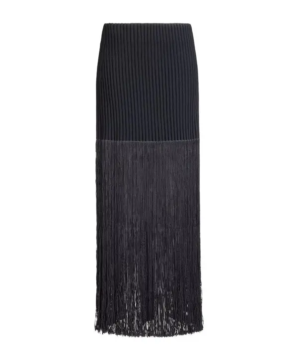 Alaïa Ribbed Fringed Knitted Skirt - Black