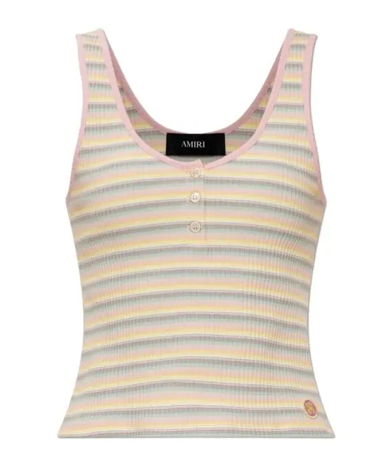 Amiri Striped Ribbed Tank Top With Button Detail - Nude