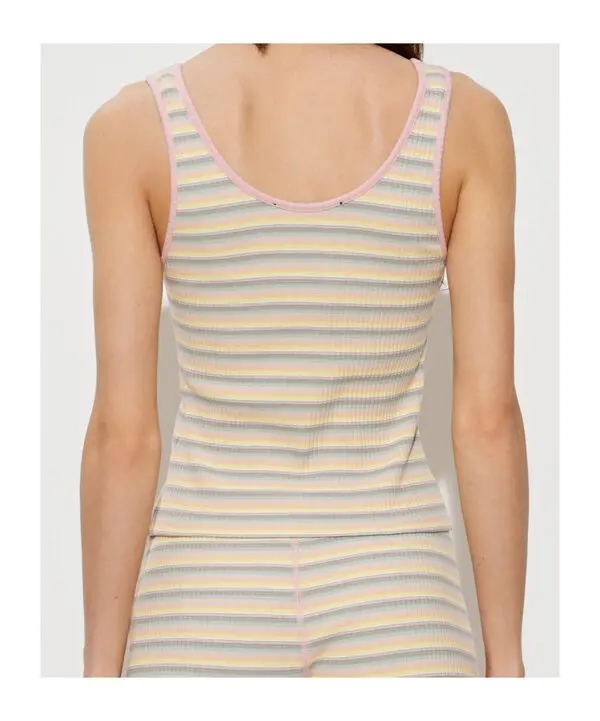 Amiri Striped Ribbed Tank Top With Button Detail - Nude