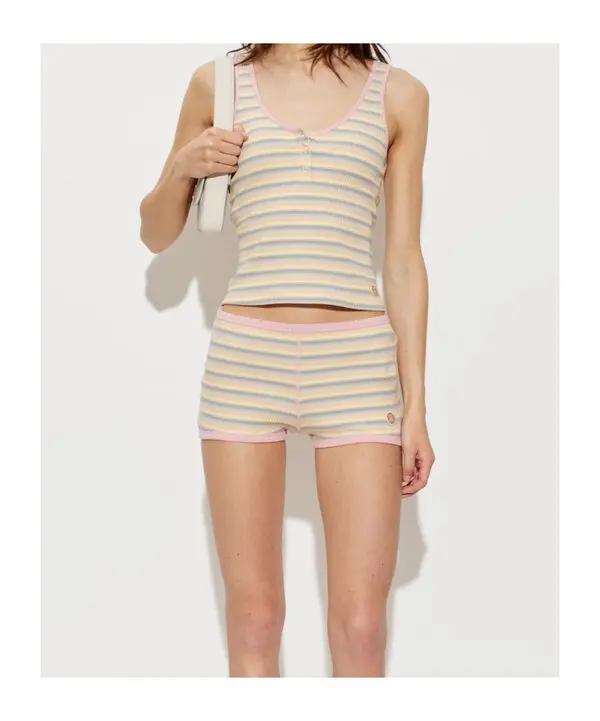 Amiri Striped Ribbed Tank Top With Button Detail - Nude