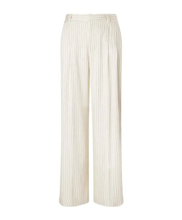 FRAME Avenue Pleated Striped Woven Wide-leg Pants - White