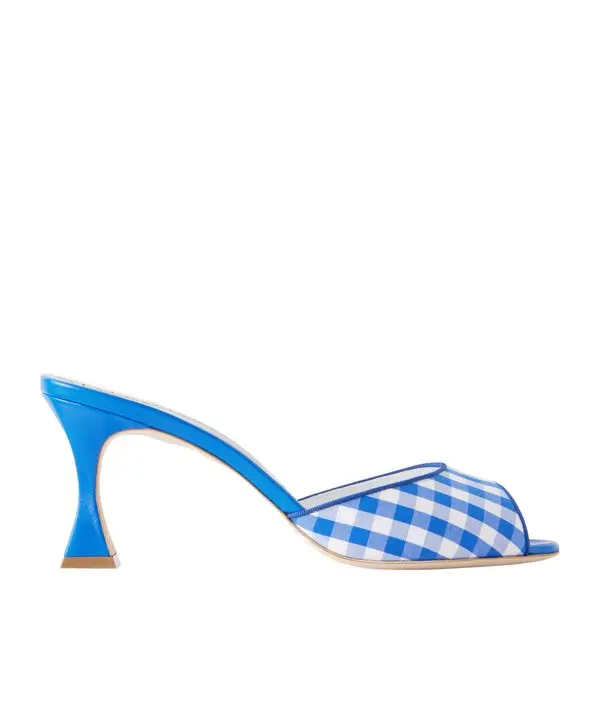 Manolo Blahnik Jadara 70 Checked Woven Mules - Blue