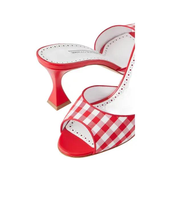 Manolo Blahnik Gingham Open-toe Mules