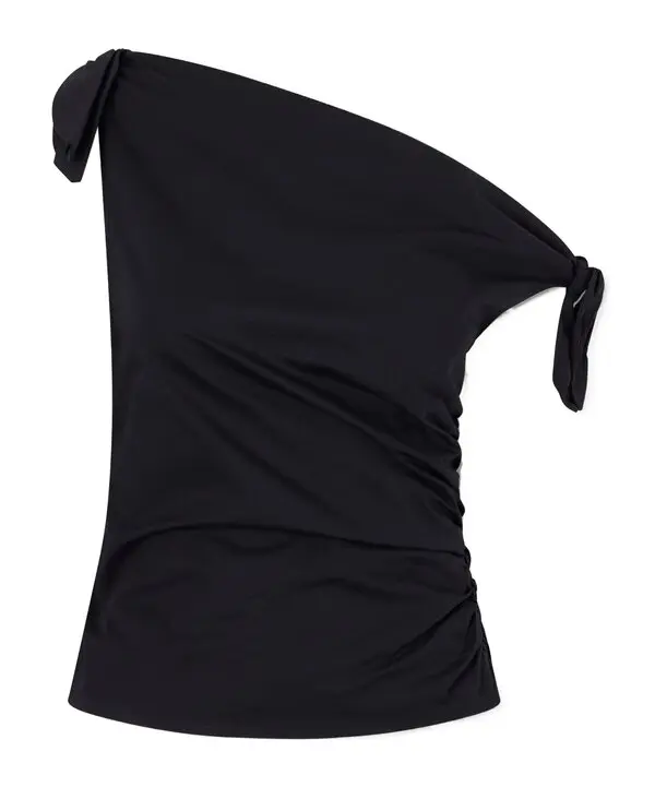 Staud Bellaria Asymmetric Knot-detailed Cotton-blend Poplin Top - Black