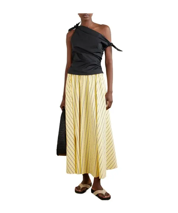 Staud Bellaria Asymmetrical Knot Detail Cotton-blend Poplin Top - Black