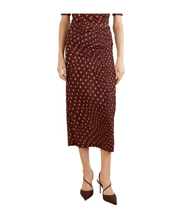 Stella McCartney Polka Dot Ruched Zipped Midi Skirt - Red
