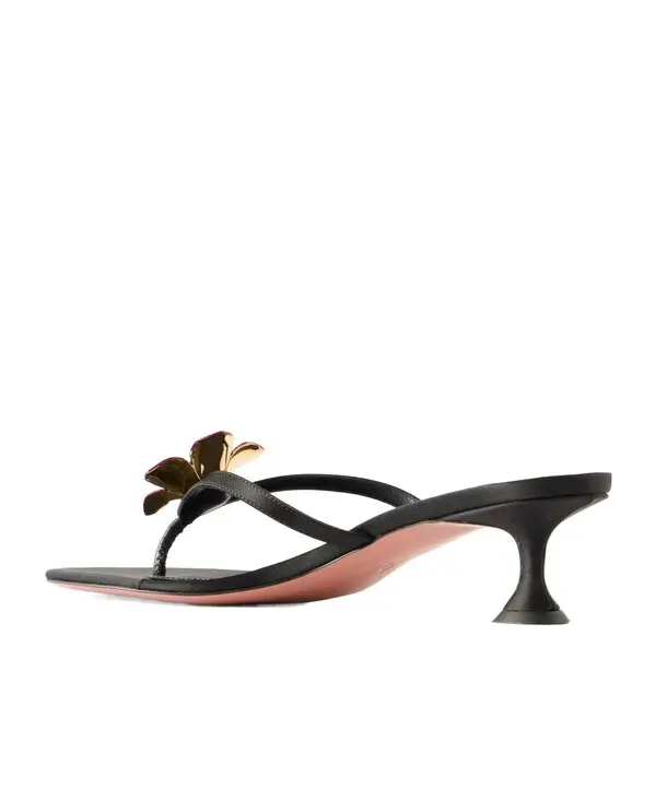 Amina Muaddi Satin Thong Sandals With Floral Embellishment