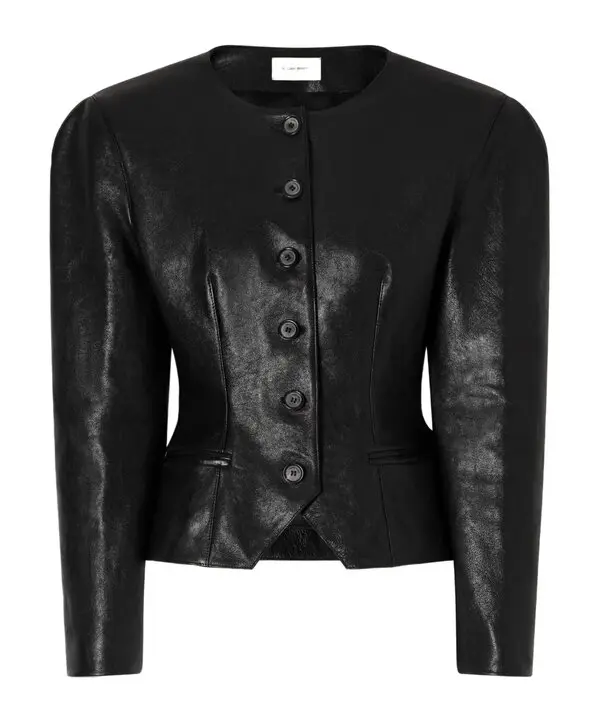 Magda Butrym Round-neck Fitted Cropped Leather Jacket - Black