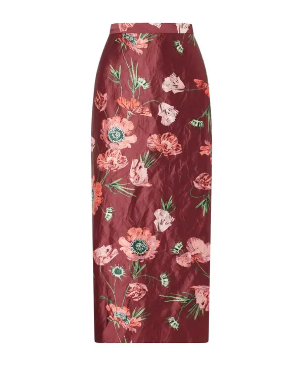 Erdem Floral-printed Satin Midi Pencil Skirt - Red