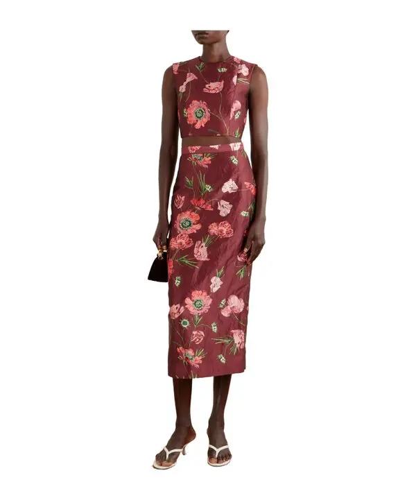 Erdem Floral-printed Satin Midi Pencil Skirt