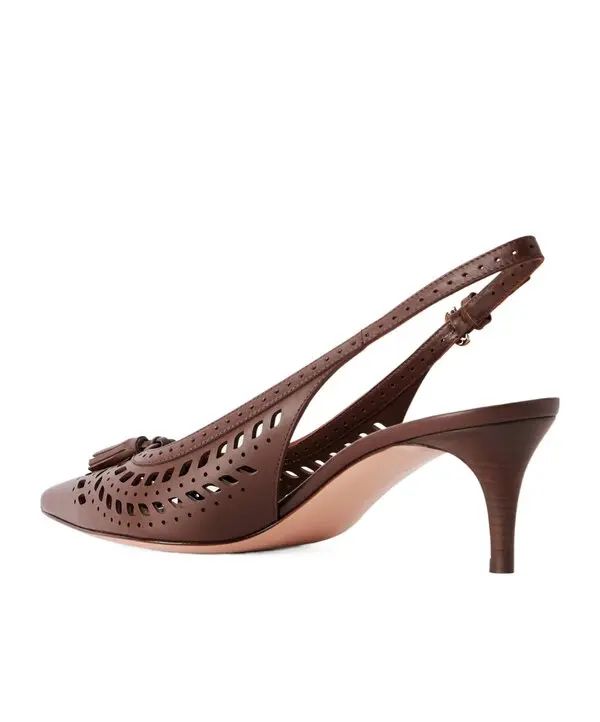GIANVITO ROSSI 55 Laser-cut Leather Kitten Heel Slingback Pumps