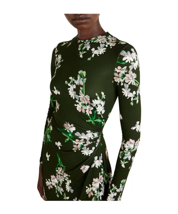 Erdem Gathered Floral-print Jersey Midi Dress - Black