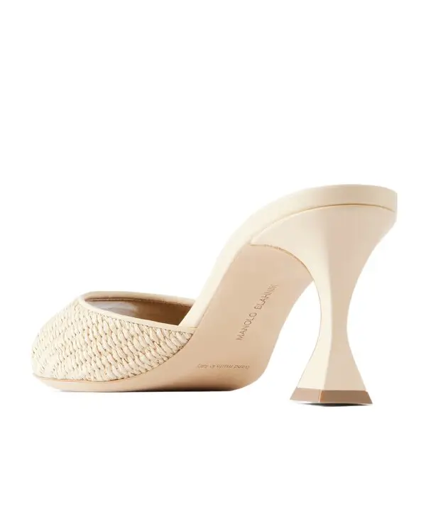 Manolo Blahnik Jadara 70 Leather-trimmed Raffia Mules