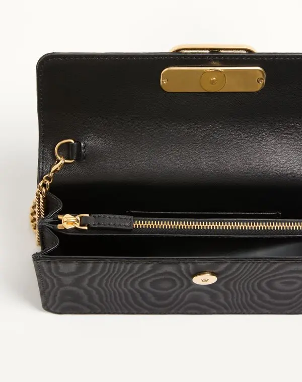 Valentino Garavani Vlogo Signature Chain Wallet In Moiré Fabric With Jewel Logo - Black