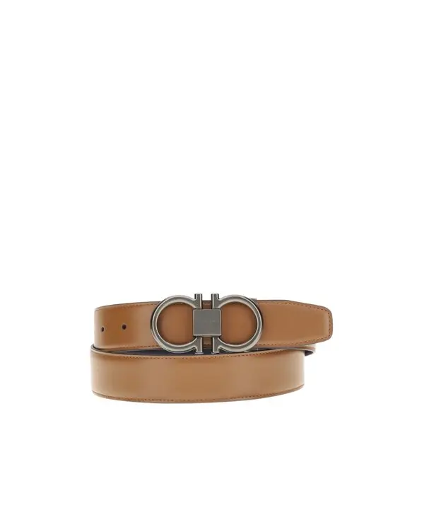 FERRAGAMO Reversible Gancini Leather Belt - Brown