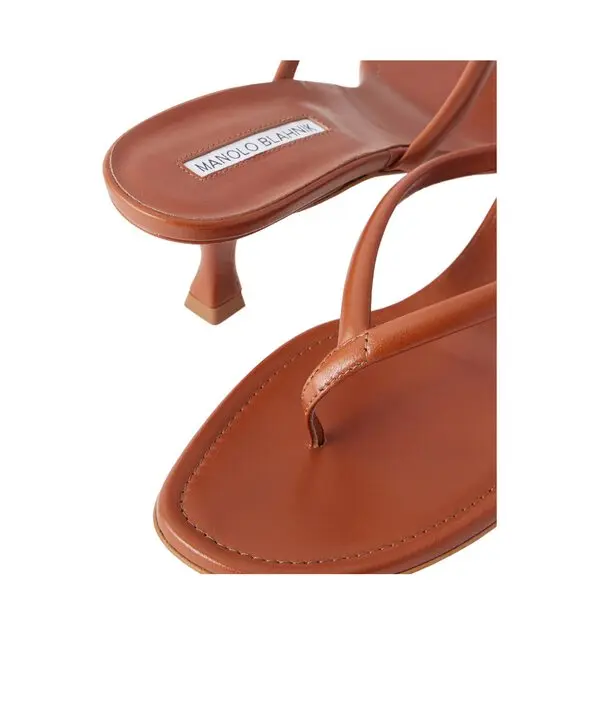 Manolo Blahnik Paterno 50 Leather Thong Sandals - Brown