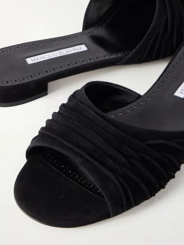 Manolo Blahnik Pirua 10 Pleated Suede Sandals