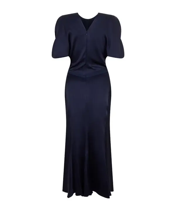 Victoria Beckham Gathered Satin Midi Dress - Black