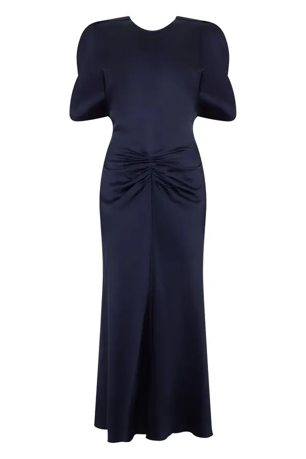 Victoria Beckham Gathered Satin Midi Dress